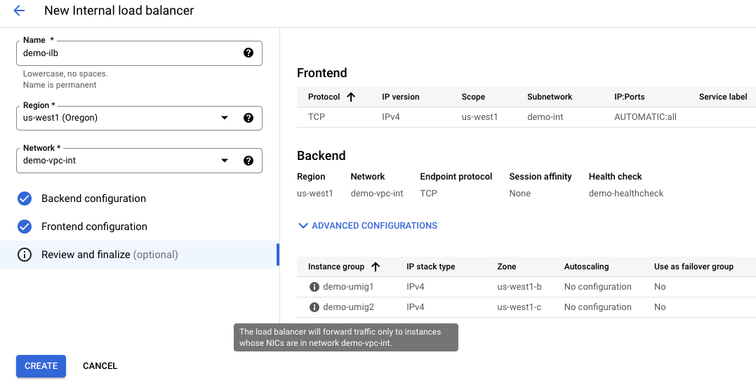 Creating the internal LB | FortiGate Public Cloud 7.6.0 | Fortinet Document Library